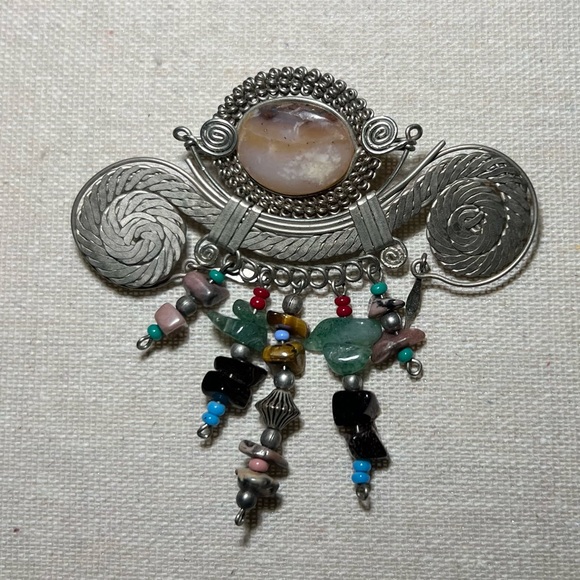 Jewelry | Vintage Gemstone Silver Wire Wrapped Tribal Style Brooch Peru ...